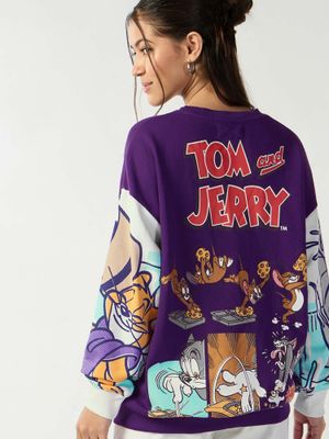 Buy Bewakoof Official Tom and Jerry Merchandise Women's Purple Tom and ...
