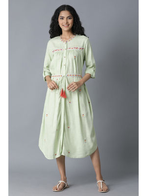 WISHFUL by W Midi Dresses : Buy WISHFUL by W Green Embroidered Dress ...
