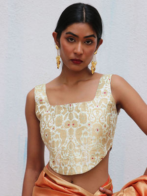 Buy Chidiyaa Nargiz Safeeda Khimkab Off White Brocade Embroidered ...