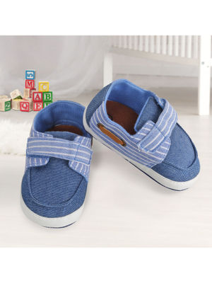 Buy Baby Moo Striped Blue Velcro Booties Online
