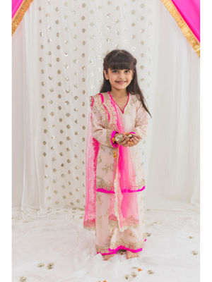 Buy Tiny Pants Pastel Pink Sequin Kurta with Sharara and Dupatta (Set of 3) Online
