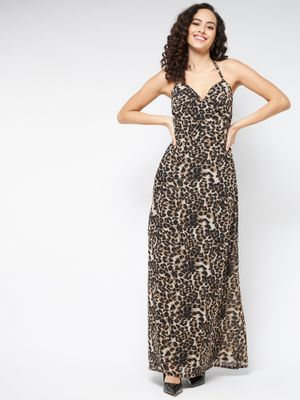Buy Magre Women Brown Animal Print Maxi Dress Online