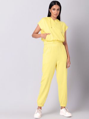 Buy FabAlley Yellow Crop Hoodie And Joggers Set Online