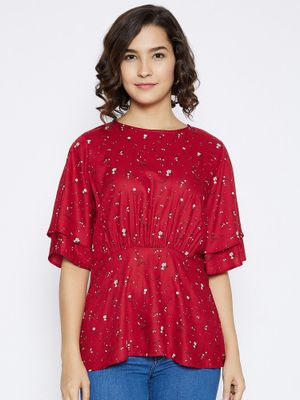 Buy CRIMSOUNE CLUB Women's Red Floral Tops Online
