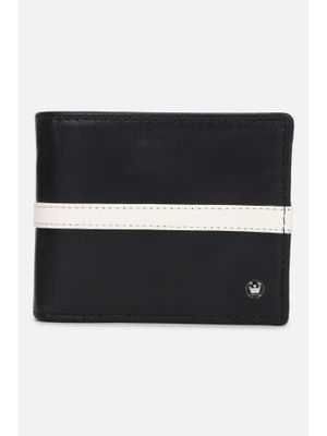 Buy Louis Philippe Men Black Stripes Leather Wallet Online