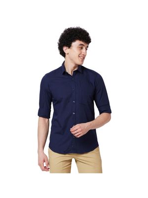Buy ColorPlus Tailored Fit Solid Dark Blue Shirt Online