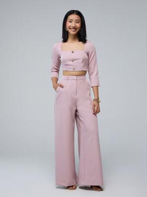Buy Twenty Dresses by Nykaa Fashion Pink Square Neck Crop Top High ...