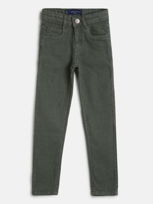 Buy Tales & Stories Boys Solid Olive Lycra Slim Fit Jeans Online