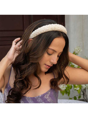 Buy Hair Drama Co. Pearl Puff Hair Band - White Online