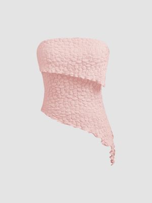Buy Cider Pink Asymmetrical Hem Texture Tube Top (XS) Online
