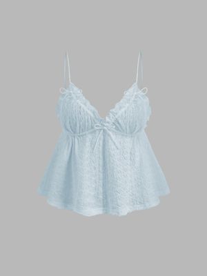 Buy Cider Blue Textured Bowknot Texture Ruffle Crop Top (XL) Online