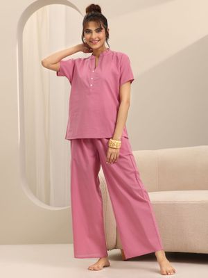 Buy Libas Pink Solid Straight Top With Pyjama (Set of 2) (2XL) Online