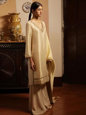 Buy Ganga Fashions Ecru Woven Silk Kurta & Sharara with Dupatta (Set of ...