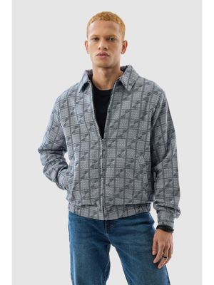 Buy Snitch Grey Geometric Relaxed Fit Jacket (XS) Online