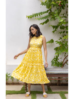 Buy The Yellow Bow Gele Pleated Dress (Set of 2) Online