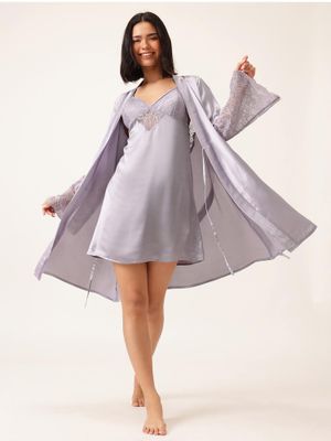 Buy Clovia Chic Basic Robe With Lacy Back and Sleeves (L) Online