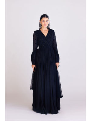 Buy Basanti Kapde aur Koffee Black Embroidered Long Anarkali Kurta with ...