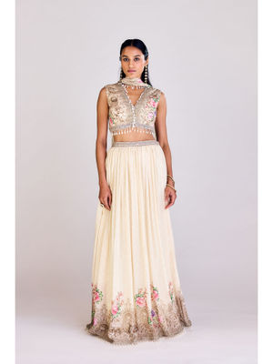 Buy Basanti Kapde aur Koffee Ivory Sequins Lehenga with Blouse and ...