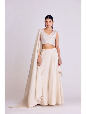 Buy Basanti Kapde aur Koffee Ivory Tissue Lehenga with Blouse and ...
