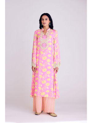 Buy Basanti Kapde aur Koffee Pink Kurta with Palazzo (Set of 2) Online