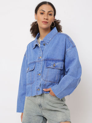 Buy Missguided Blue 90'S Pleat Back Denim Jacket (UK 12) Online