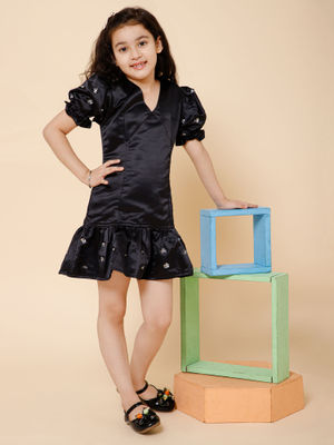 Buy Piccolo Flounced Sleeve Dress with Hand Embroidered Sequin Motifs ...