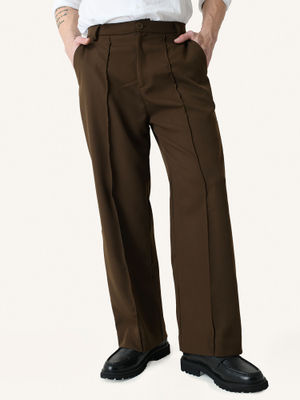 Buy Perch Brown Solid Pintuck Korean Pant (28) Online