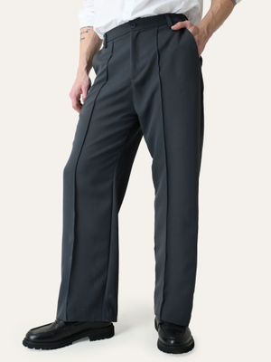 Buy Perch Dark Grey Solid Pintuck Korean Pant (28) Online