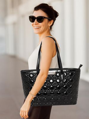 Buy ESBEDA Black Gloss Grid Shopper Tote Bag Online