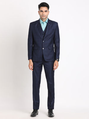 Buy Turtle Men Terylene Rayon Slim Fit Navy Blue Formal Blazer with ...