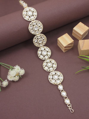 Buy I Jewels Gold Plated Floral Kundan Studded Sheesh Patti Women White ...
