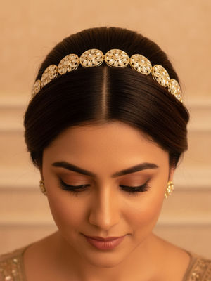 Buy I Jewels Gold Plated Floral Kundan Studded Sheesh Patti Women White ...