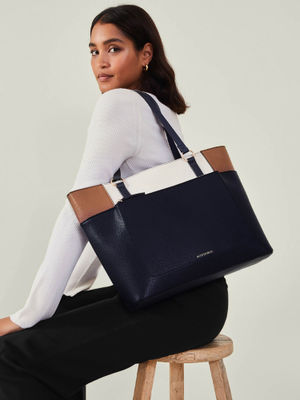 Buy Accessorize London Women'S Navy Blue Colour Block Tote Bag Online