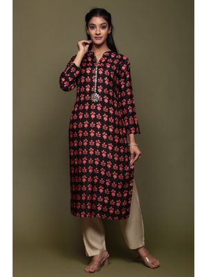 Buy Zari Jaipur Silk Fabric Black Kurta Online