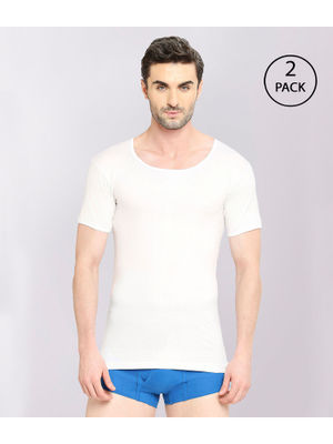 Buy VIP Mens Supreme Half Sleeve 100% Cotton White Vest (Pack of 2) (XS ...