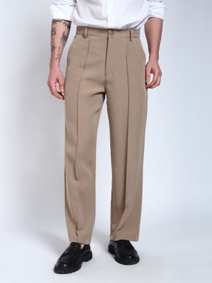 Buy Perch Brown Solid Pintuck Korean Trouser (28) Online