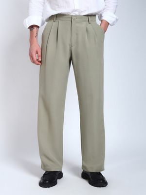 Buy Perch Light Pista Green Solid Pleated Korean Trouser (28) Online