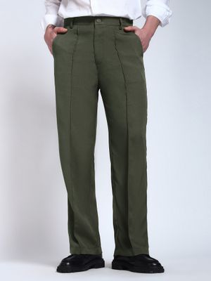 Buy Perch Olive Green Solid Pintuck Korean Trouser (28) Online