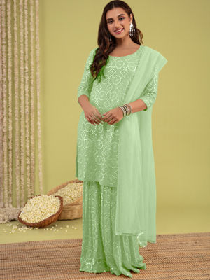 Gajra Gang Sharara Set : Buy Gajra Gang Pataka Green Kurta With Sharara ...