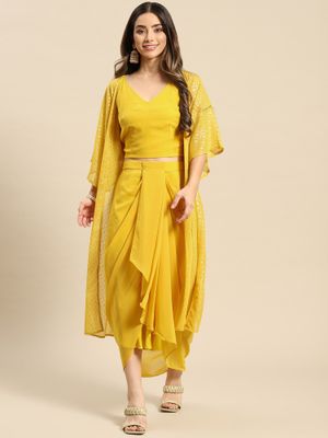 Buy Mabish By Sonal Jain Yellow Shrug with Crop Top and Skirt (Set of 3 ...
