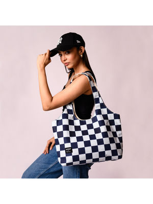 Buy Earth Bags Checkmate Hobo Bag Navy Blue Online