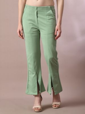 Buy MYSHKA Sea Green Solid Party Parallel Pants Online