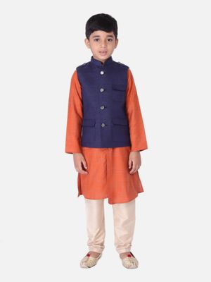 Tabard Kurta Set : Buy Tabard Cotton Solid Orange Kurta With Nehru ...
