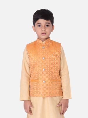 Buy Tabard Cotton Printed Orange Nehru Jacket Online