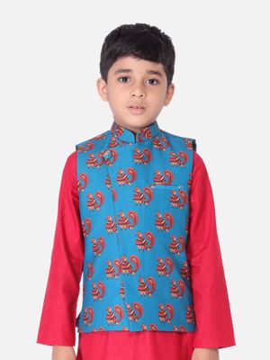Tabard Nehru jacket : Buy Tabard Cotton Printed Blue Nehru Jacket ...