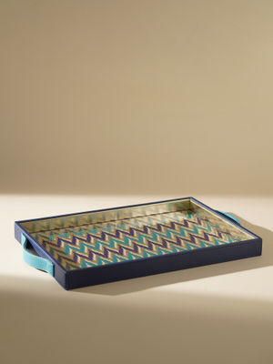 Buy Pure Home + Living Blue Ikat Print Glass Faux Leather Tray - Large ...
