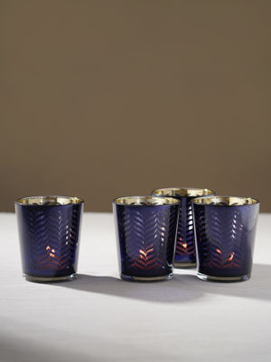 Buy Pure Home + Living Set of 4 Blue Pattern Votives Online