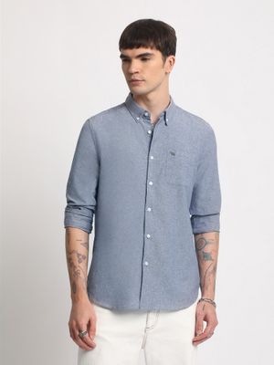 Buy THE BEAR HOUSE Men Blue Solid Slim Fit Cotton Casual Shirt Online