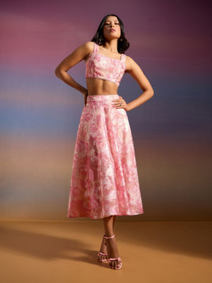 Buy RSVP by Nykaa Fashion Candy Pink Textured Square Neck Top Flared ...