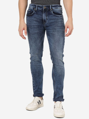 Buy JadeBlue Mens Cotton Stretch Washed Navy Blue Slim Fit Jeans Online